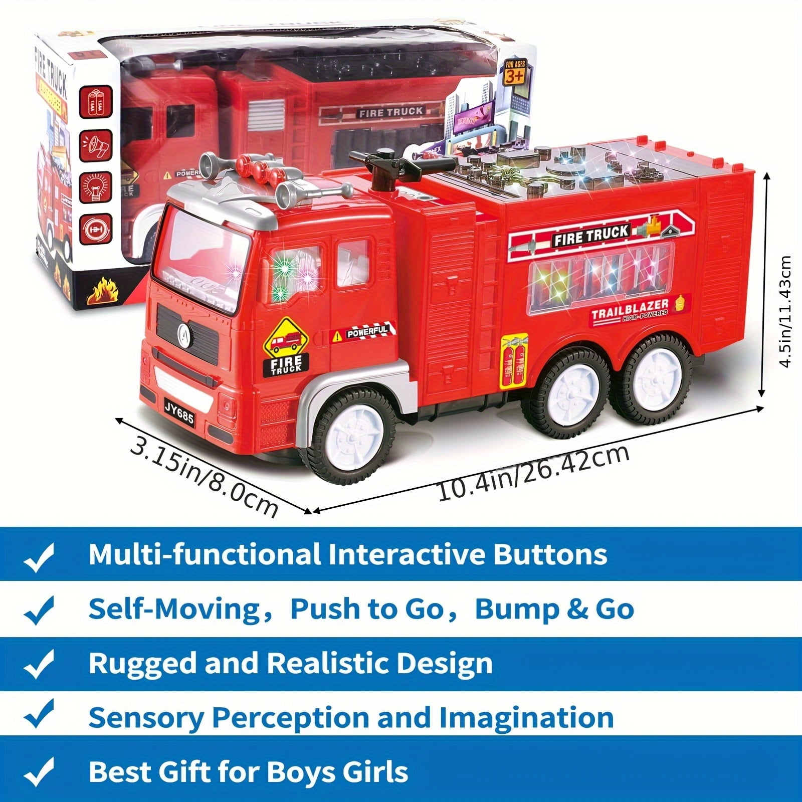 [4D LED Fire Truck] 4D LED Lights Fire Truck Toys | For Boys, Girls ...