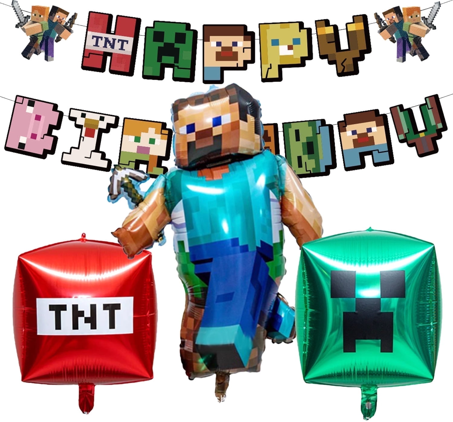 4D Pixel Mining Balloons, Pixel Style, Gamer Party Supplies, Large ...