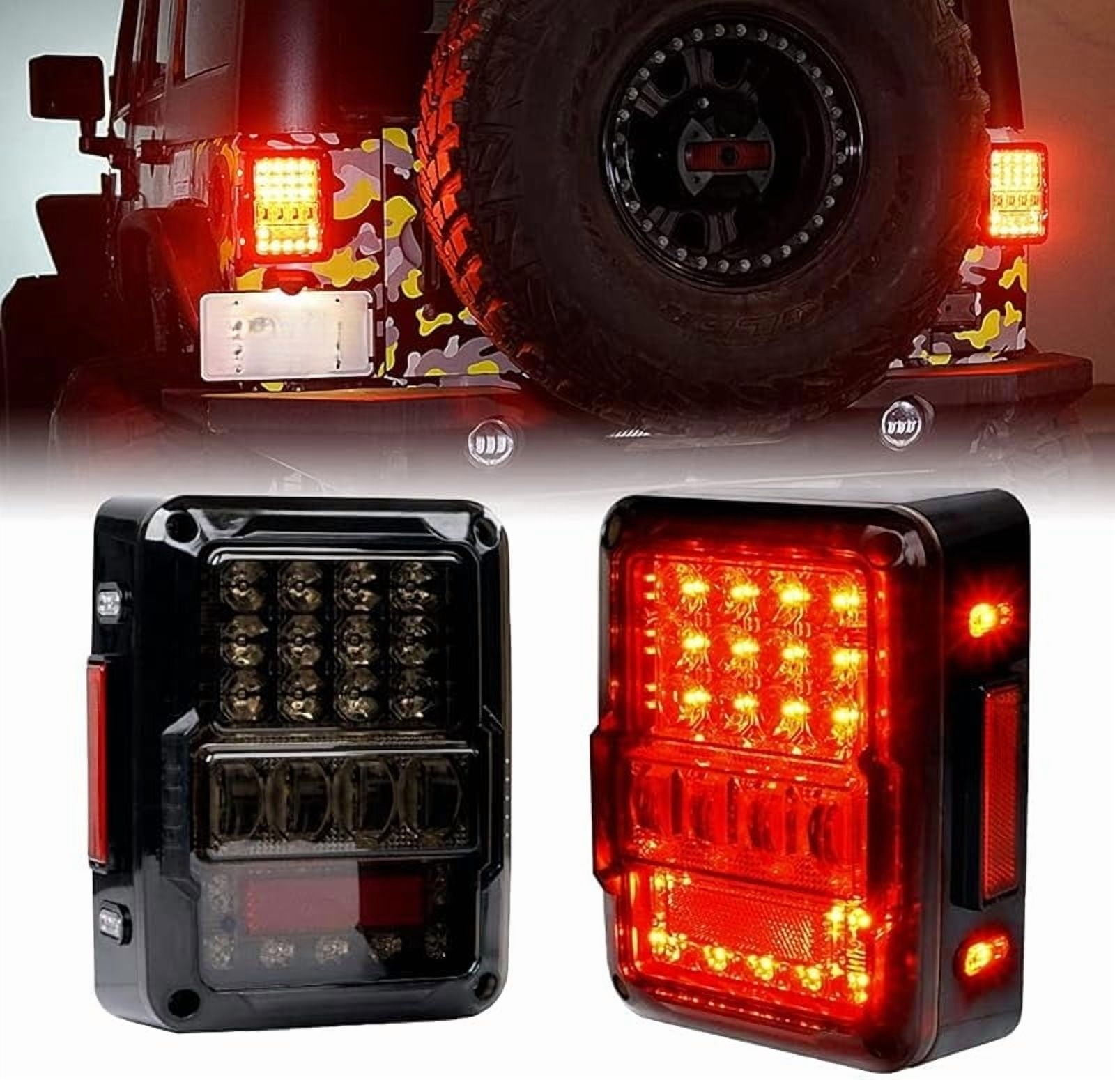 4D Smoked LED Tail Lights for 2007–2018 Jeep Wrangler JK JKU – Plug & Play Rear Taillights with ...