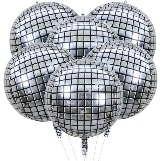 4D Sphere Balloons Pack of 6 - Disco Silver Foil Balloons 22 Inches ...