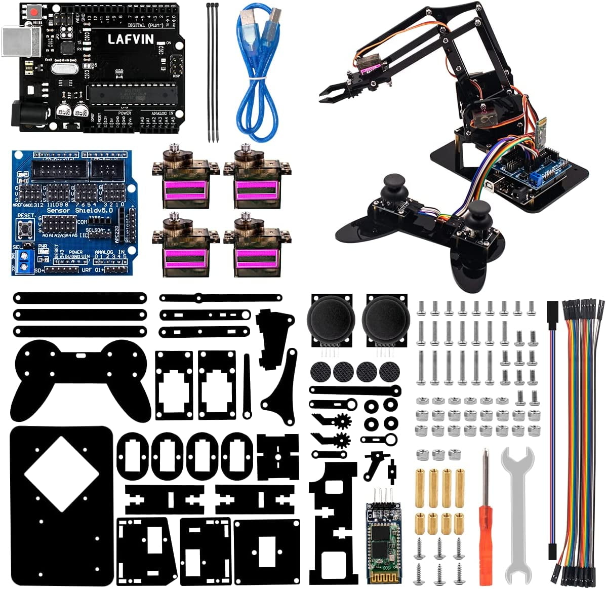 4DOF Robot Mechanical Arm Claw Kit Compatible with Arduino IDE DIY Robot with CD Tutorial ...