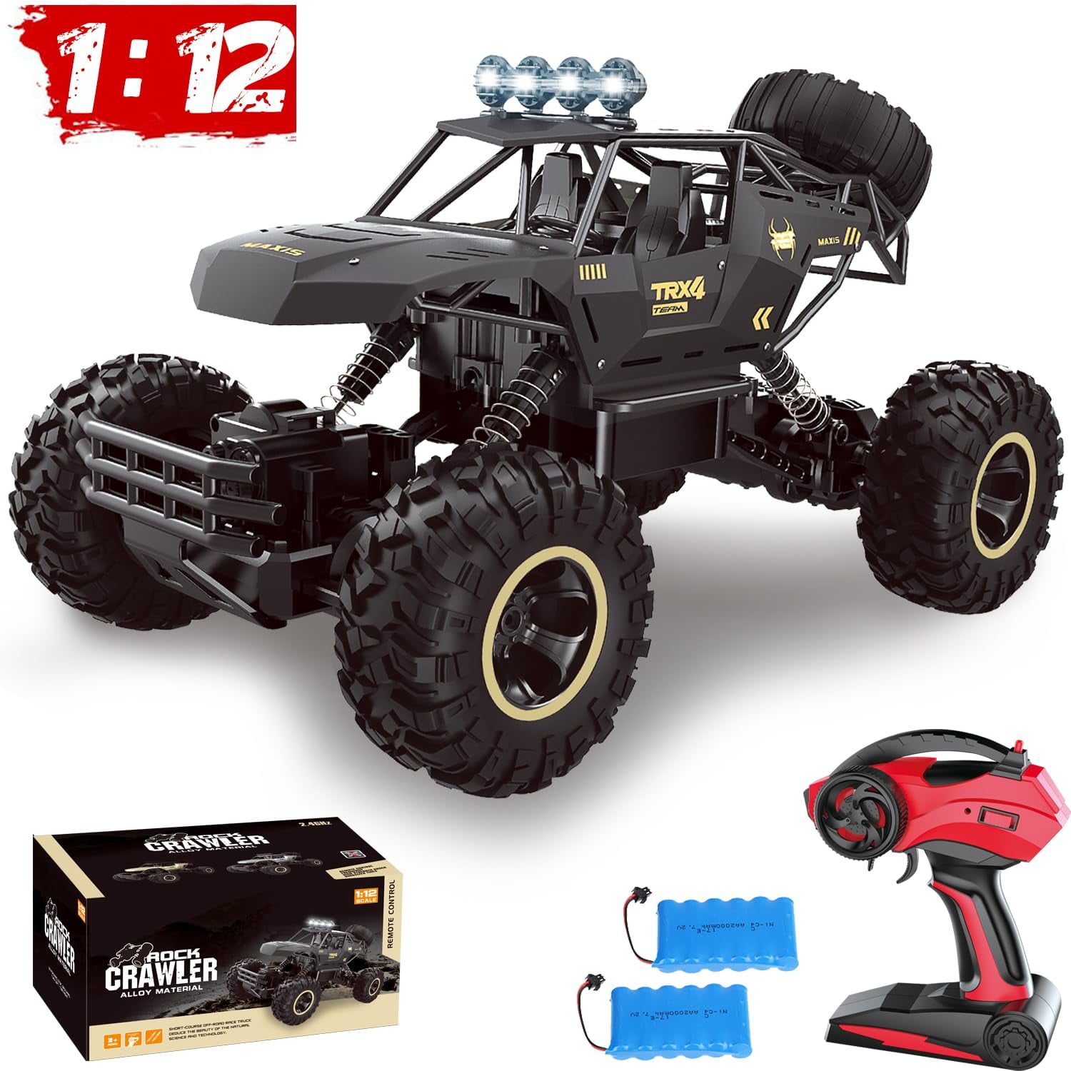 4DRC 1:12 Rock Crawler Rechargeable Off Road Truck 4WD, Metal Shell LED ...