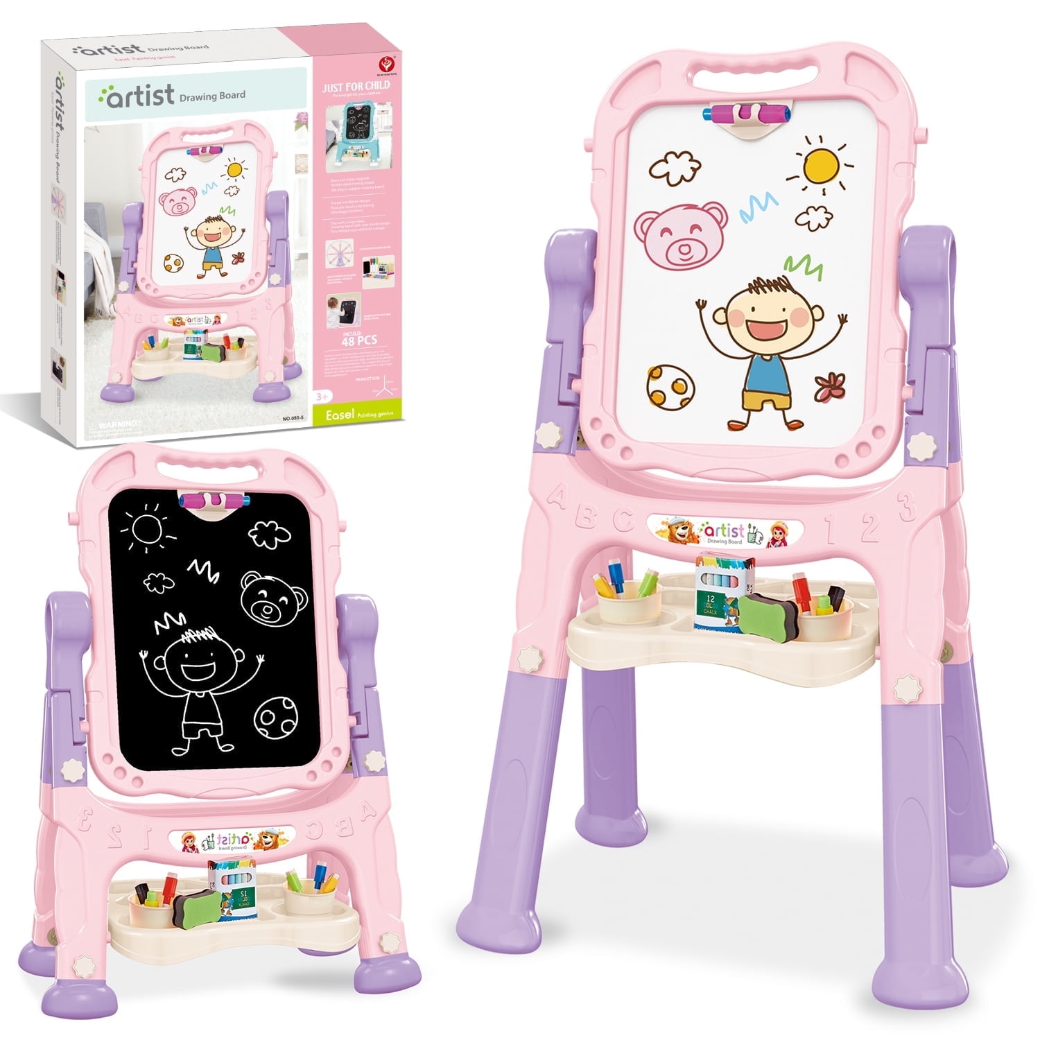 4DRC Easel for Kids with Magnetic White Board & Chalk Board, 4 in 1 ...