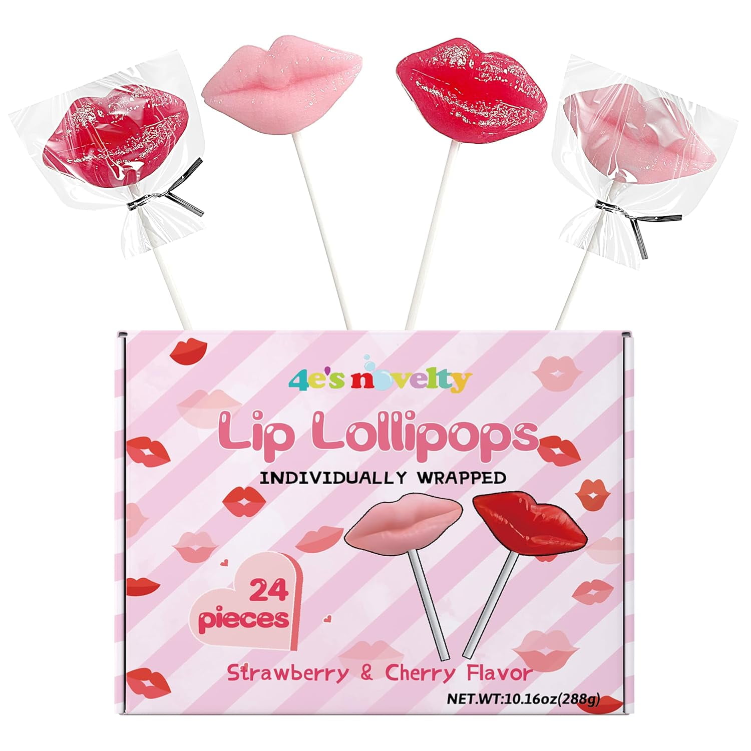 4E's Novelty 24 Pack Lip Lollipops, Individually Wrapped Yummy Lips ...
