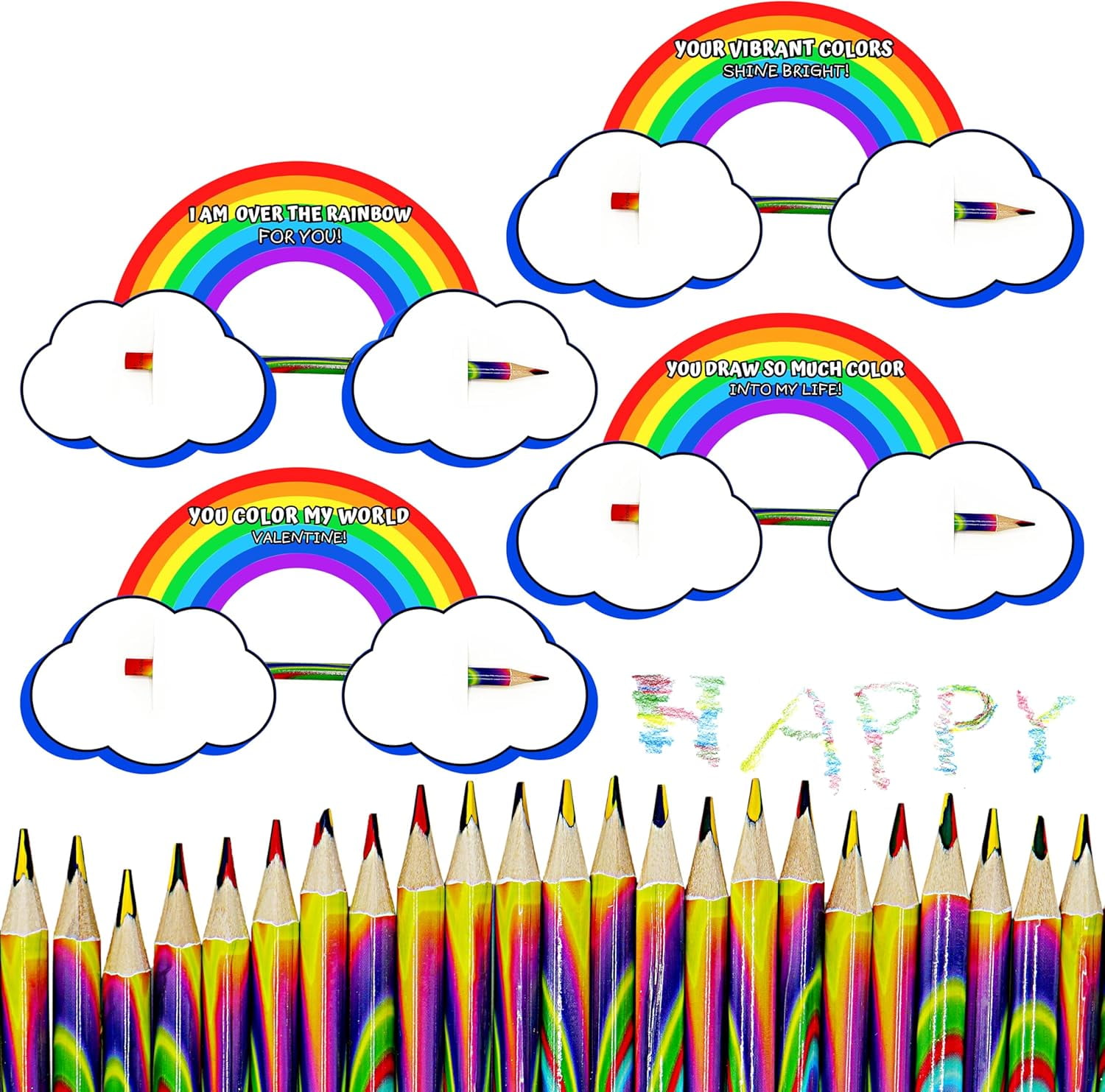 4E's Novelty 36 Valentines Cards with Rainbow Pencils - Bulk Classroom ...