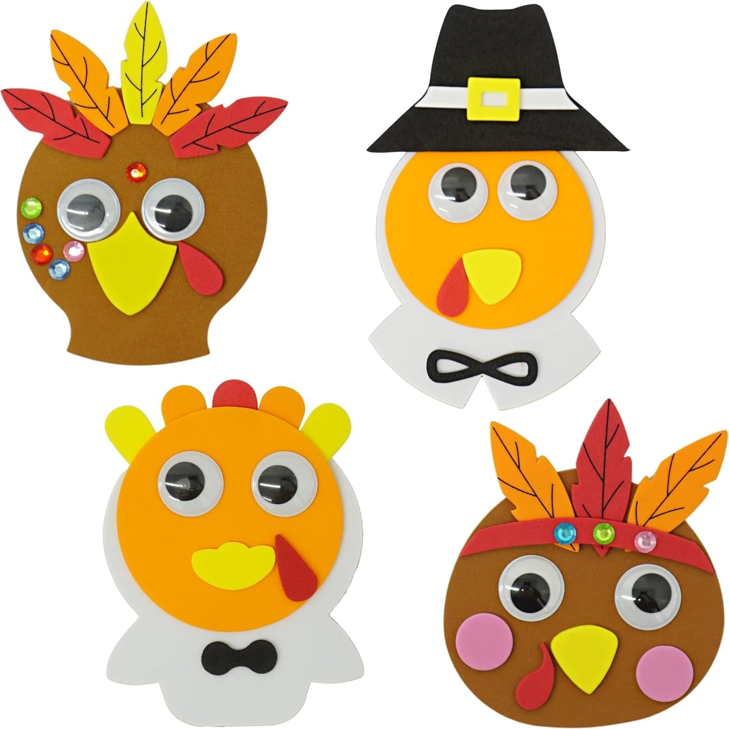 4E's Novelty 4 Pack Thanksgiving Crafts for Kids - Foam Turkey Art ...