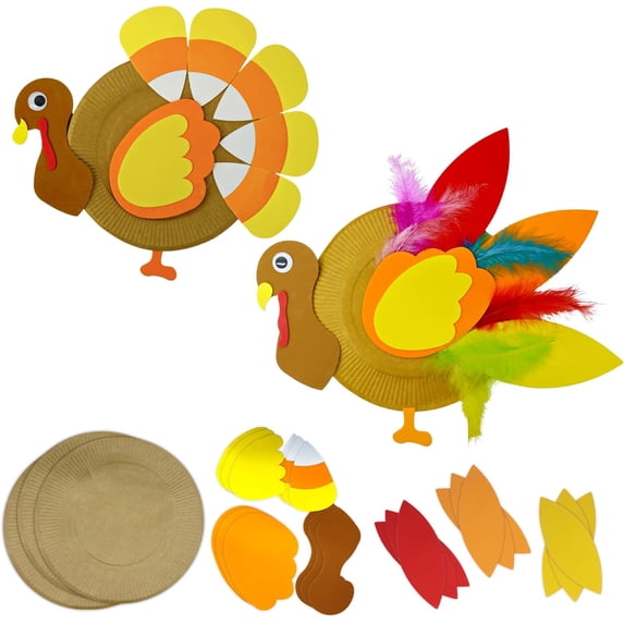 4E's Novelty 4 Pack Turkey Plate Craft for Kids - Fall Thanksgiving ...