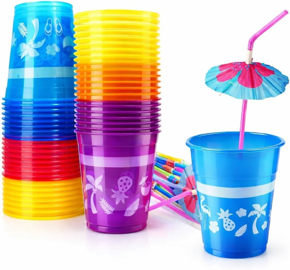 4E's Novelty 48 Packs Tropical Party Cups with Parasol Straws ...