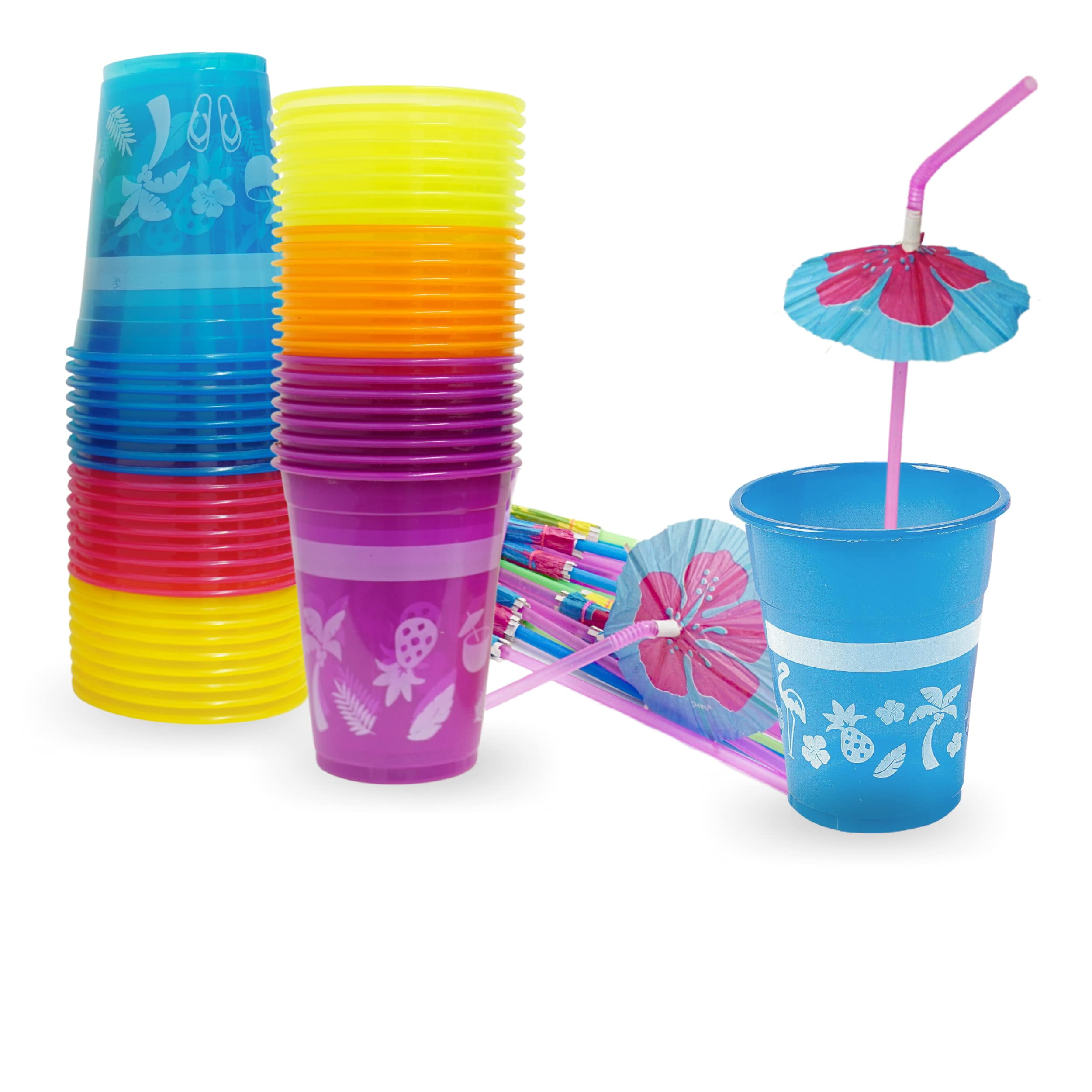 4E's Novelty 48 Packs Tropical Party Cups with Parasol Straws ...