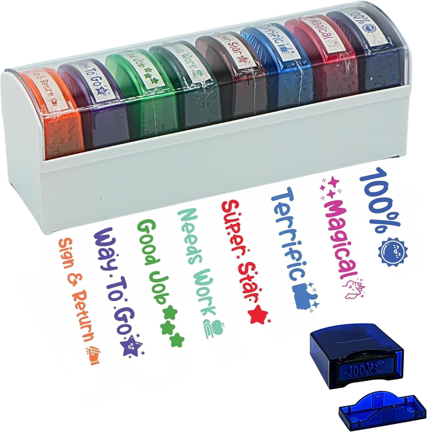 4E's Novelty 8 Pcs Teacher Stamps for Classroom Grading, Self Inking ...