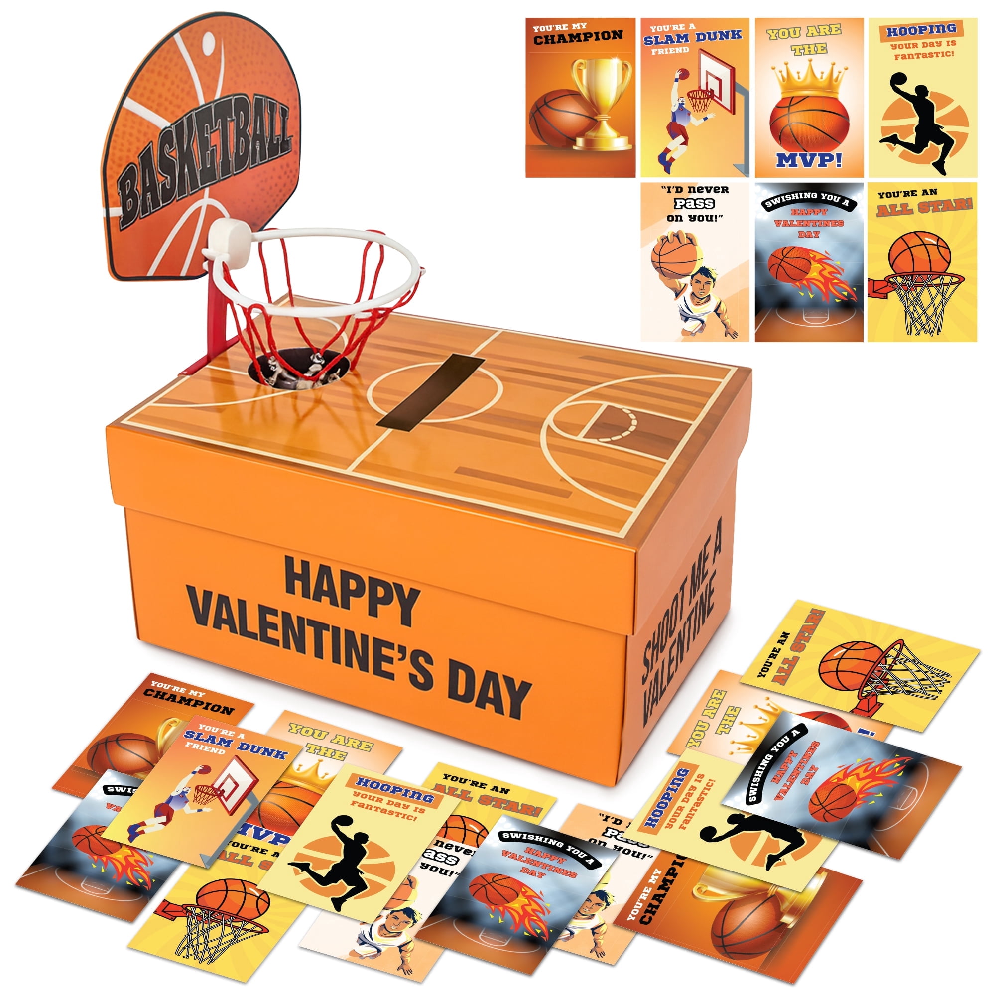 4E's Novelty Basketball Paper Valentine Box with 32 Cards for Boys ...