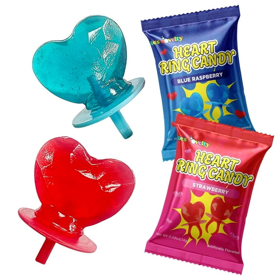 4E's Novelty Blue And Red Heart Wearable Candy Rings Candy Lollipops ...