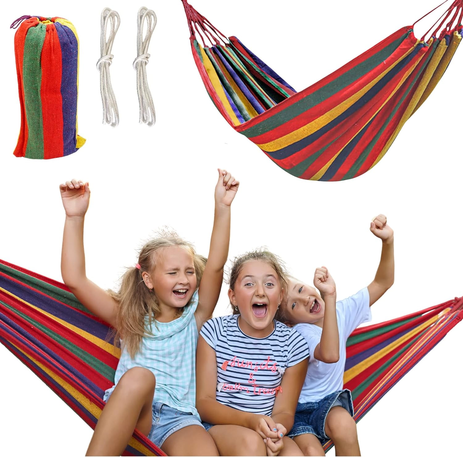 4E’s Novelty Cotton Double Hammock with Ropes & Travel Bag, 450lb ...