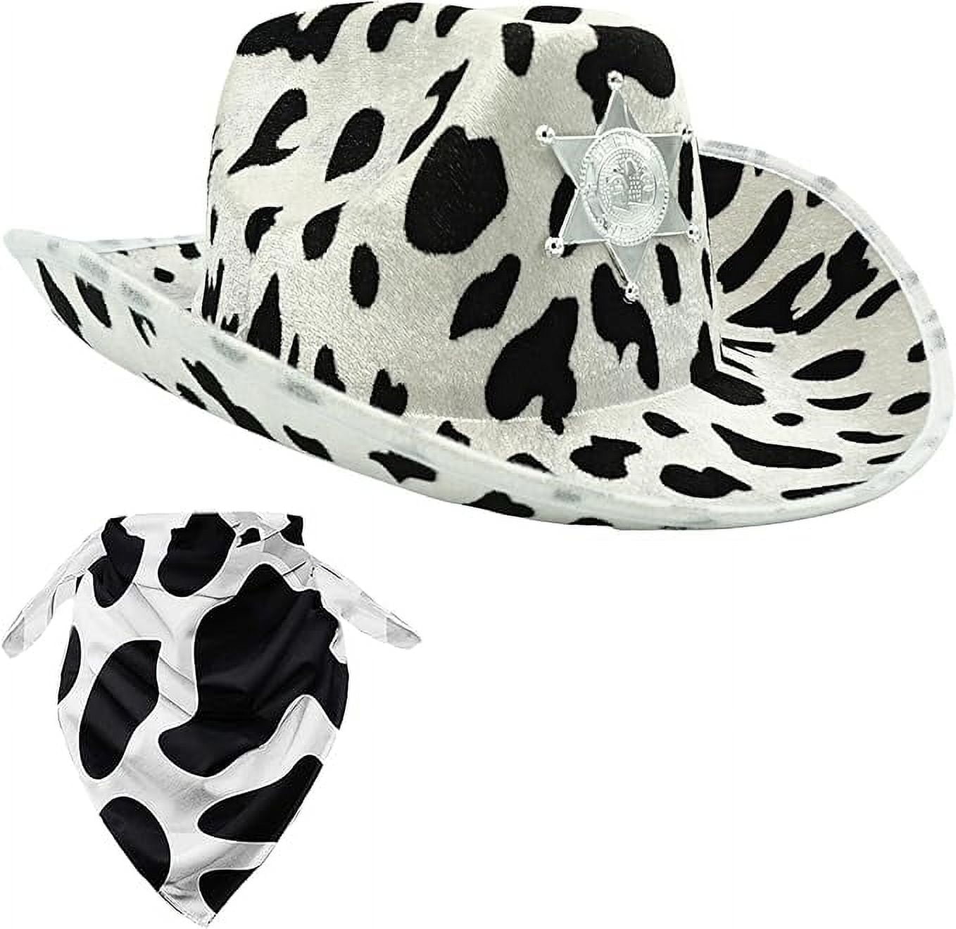 4E's Novelty Cow Print Cowboy Hat w/ Glasses - Black & White Cowgirl ...