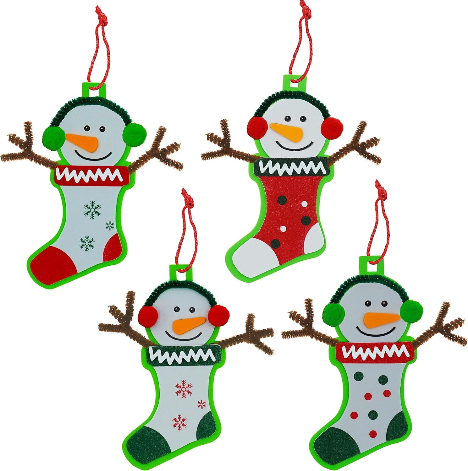4E's Novelty Foam Christmas Snowman Stocking Ornament Craft (12 Pack ...