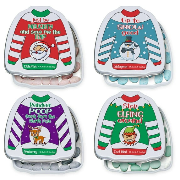 4E's Novelty Funny Christmas Poop Mint Tins, 4-Pack Ugly Sweater Gag ...