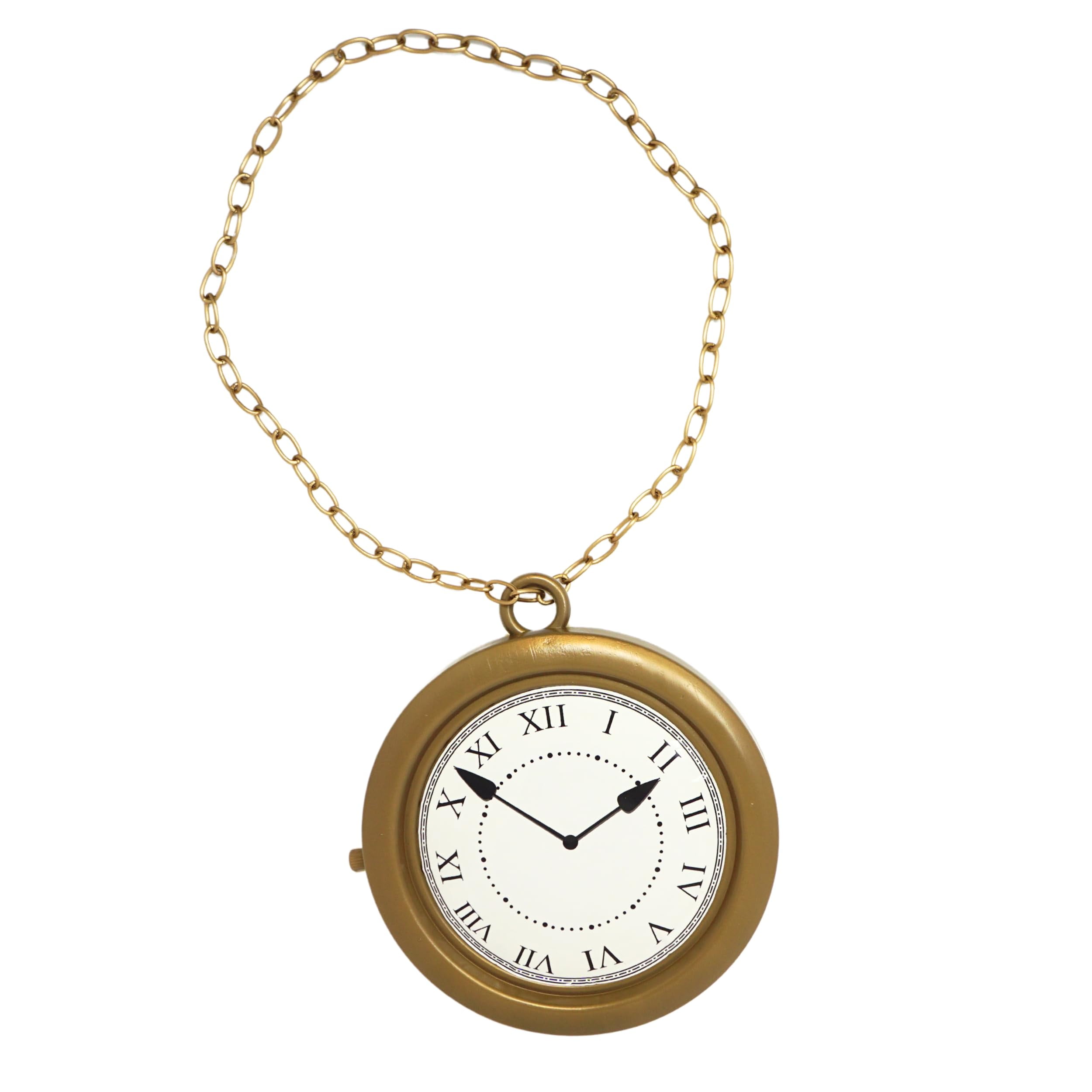4E's Novelty Jumbo Clock Necklace - 8'' Large Gold Clock for White ...