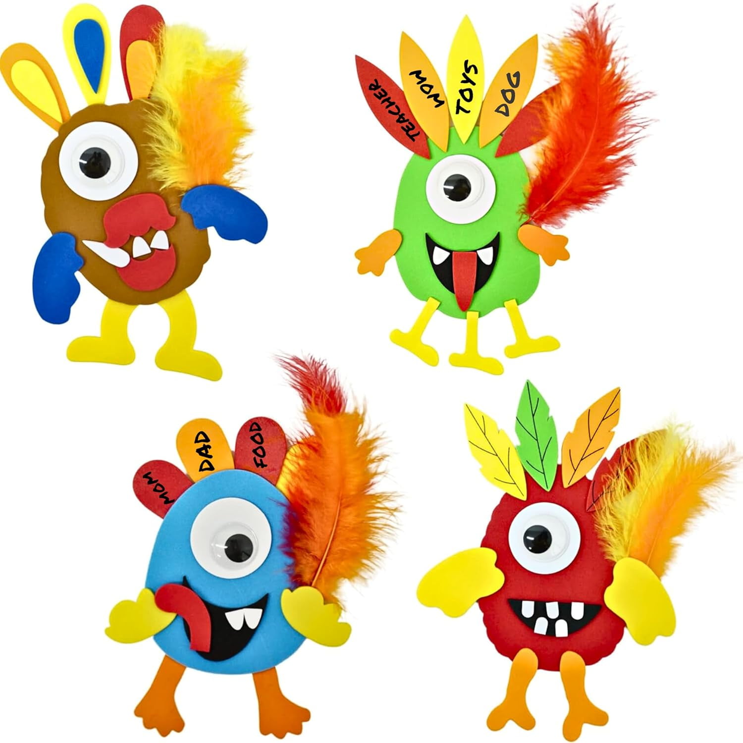 4E's Novelty 12 Pack Monster Turkey Crafts for Kids - Turkey Monster ...