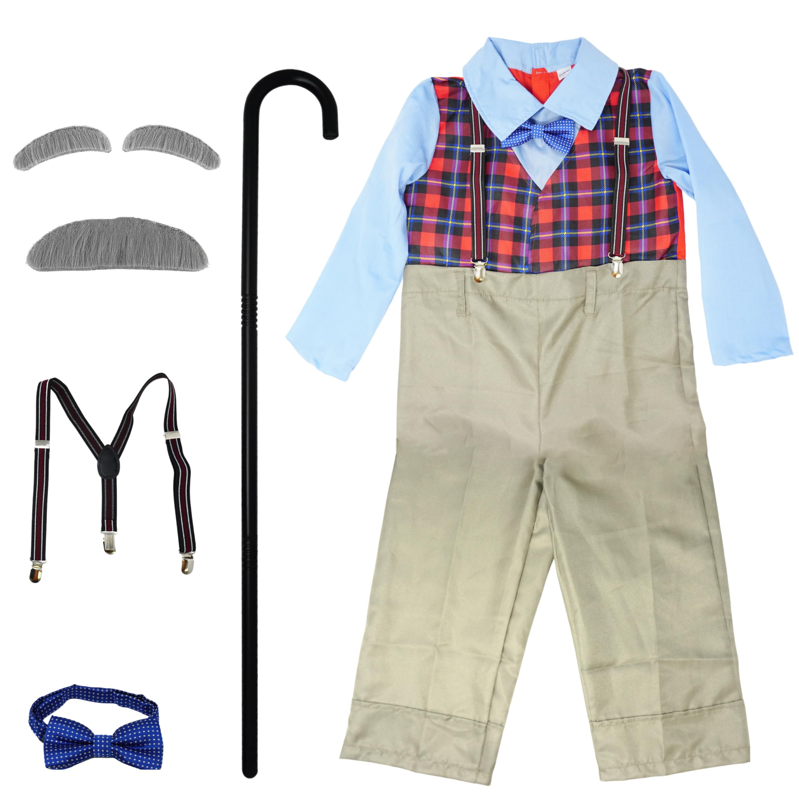 4E's Novelty Old Man Costume for Boys – Grandpa Outfit with Cane, 6 Pcs Set, Size Medium ...