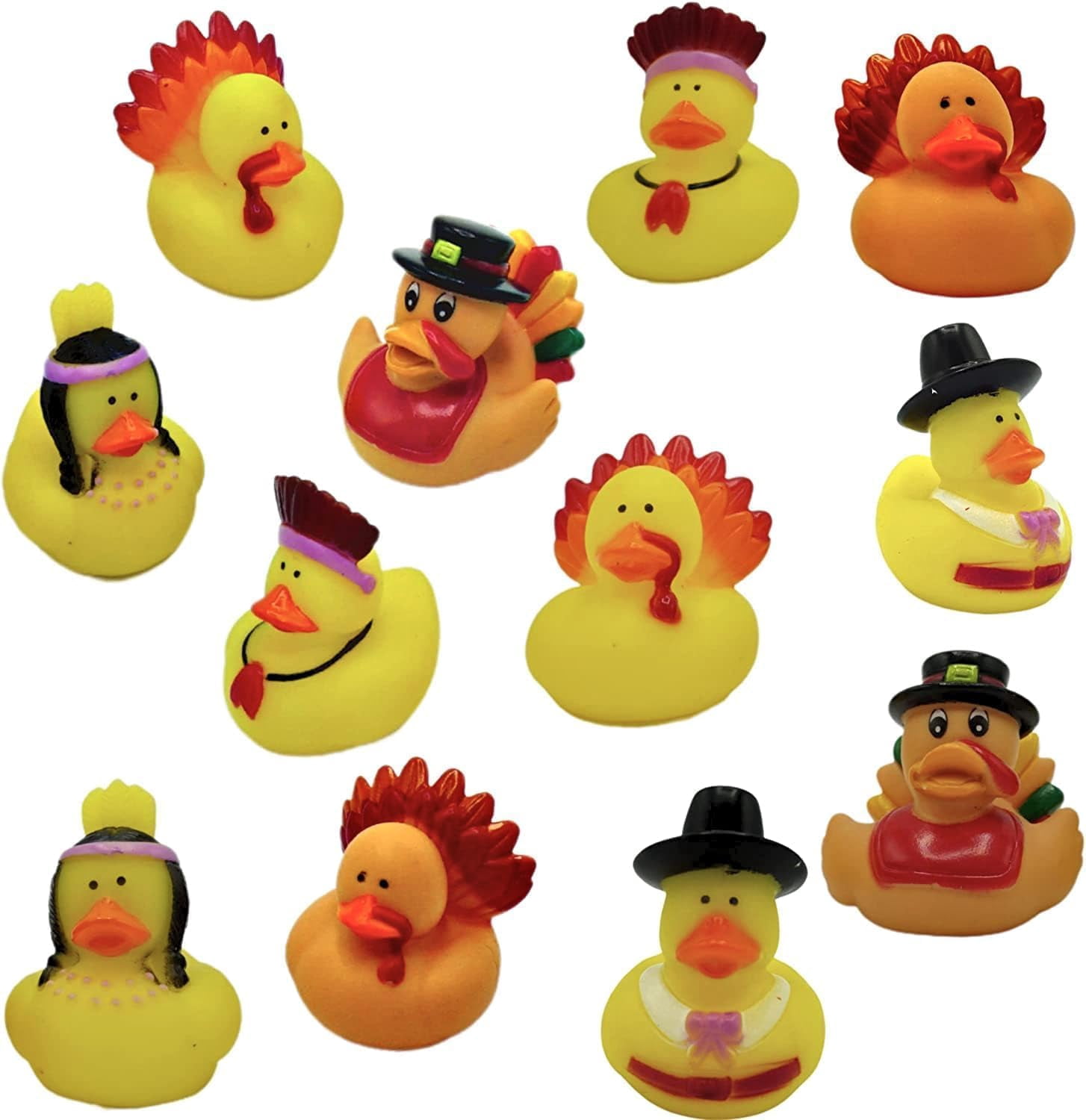 4E's Novelty Thanksgiving Rubber Duckies 24 Pack Turkey & Pilgrim Ducks ...