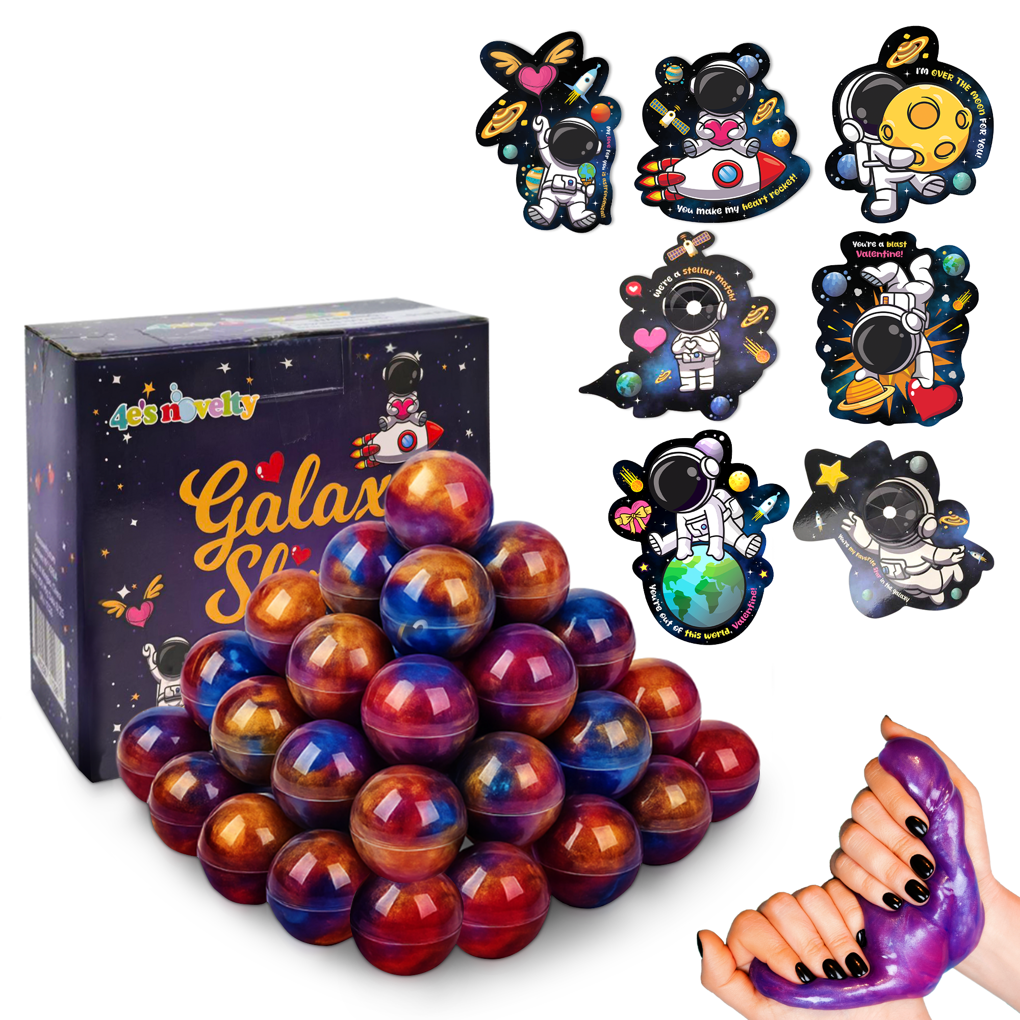 4E's Novelty Valentines Cards with Slimes for Kids (28 Pack) - Galaxy ...
