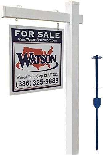 4Ever Products Vinyl PVC Real Estate Sign Post - White with Standard ...
