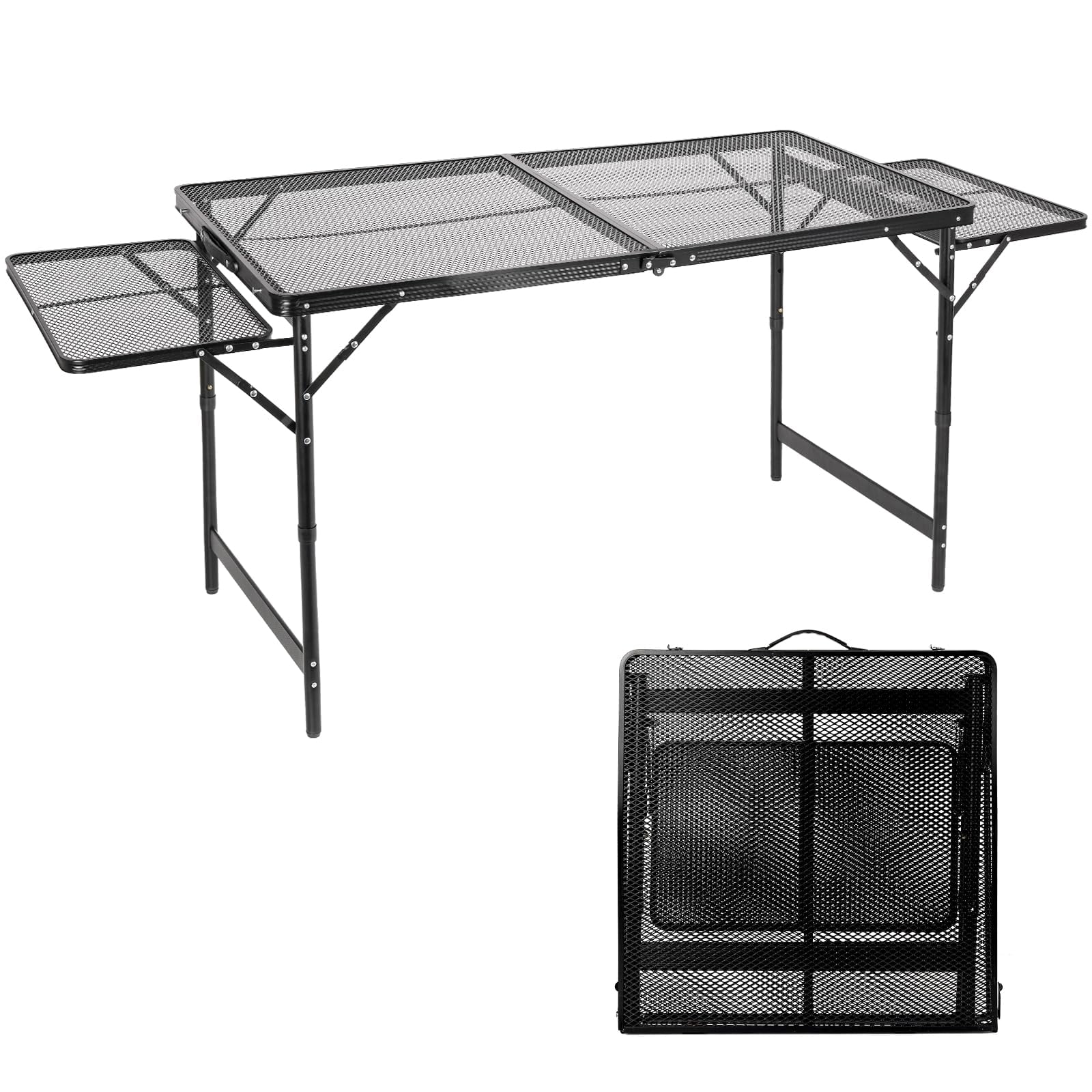 4FT+1.77FT Grill Table with 2 Wing Panels, Adjustable Height, Steel ...