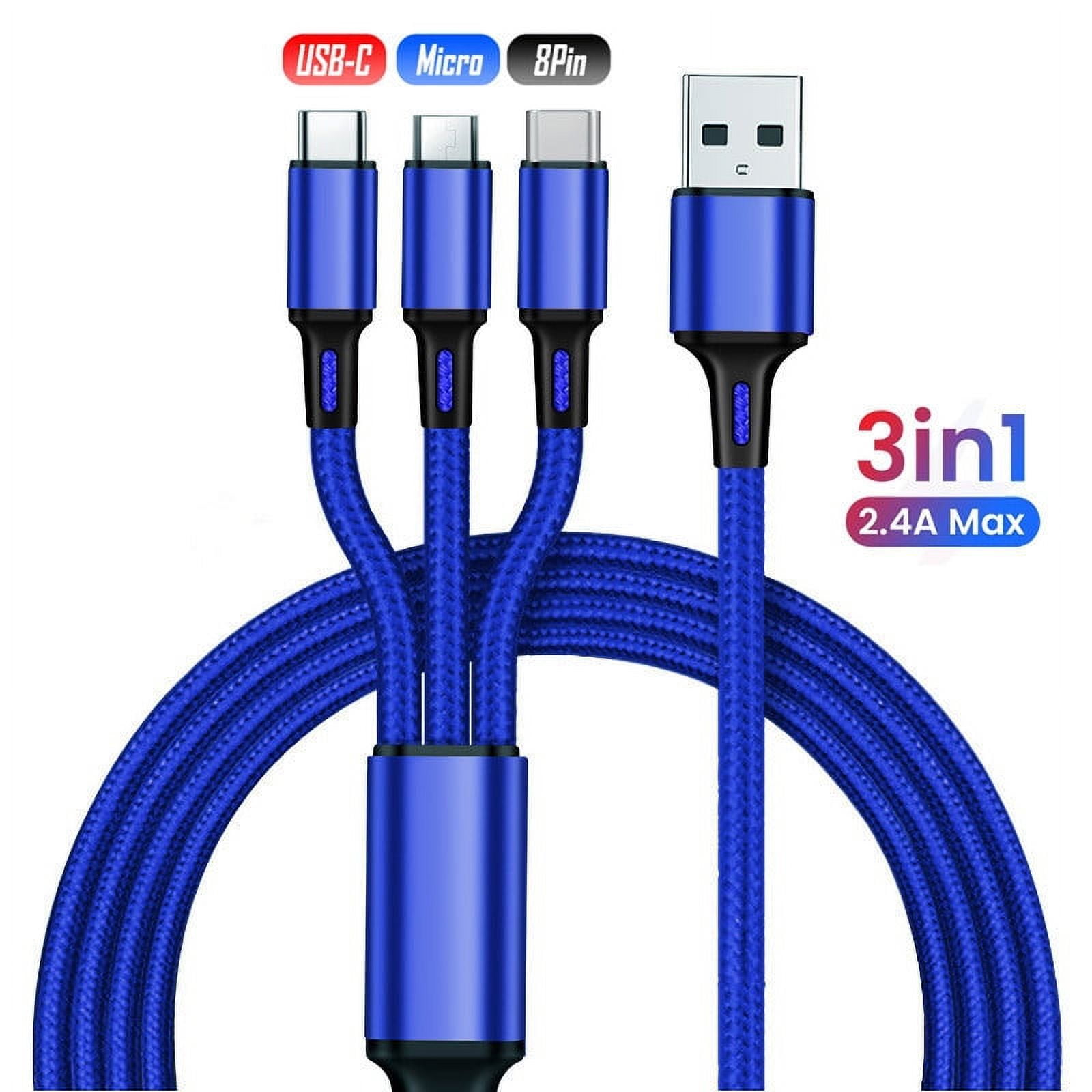 VERATOWN 4FT 3 in 1 Multi Charging Cable, Micro USB, Lightning, Type-C Adapter, Blue - Walmart.com