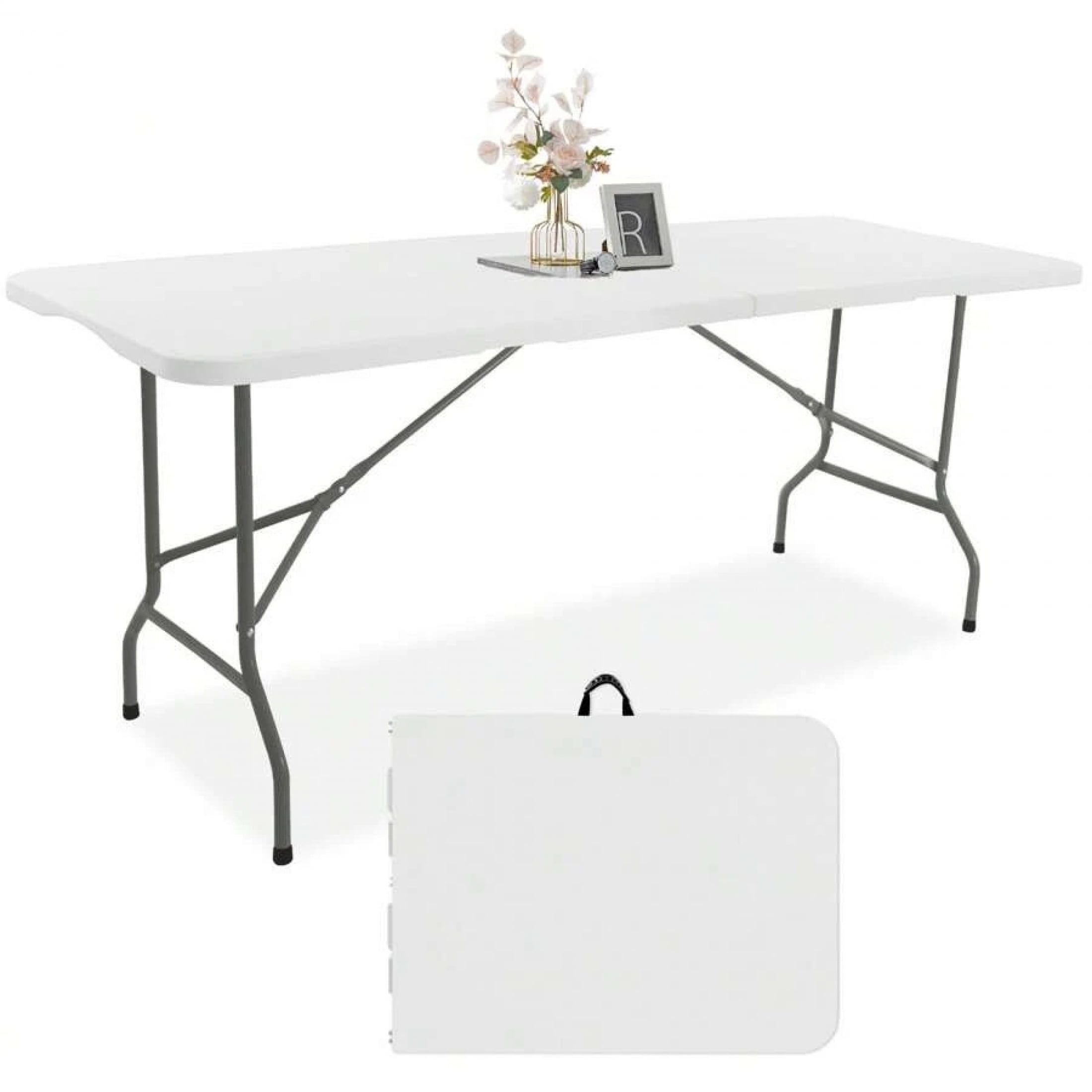 4FT/5FT/6FT/8FT Folding Tables White Foldable Table, Fold-In-Half With ...