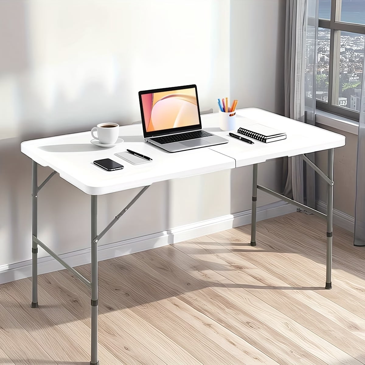 4FT Adjustable Height Plastic Folding Table, Portable Dining Table ...
