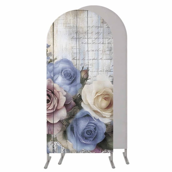4FT Arch Backdrop Covers, Blue Pink Roses Wedding Arch Cover Stretchy ...