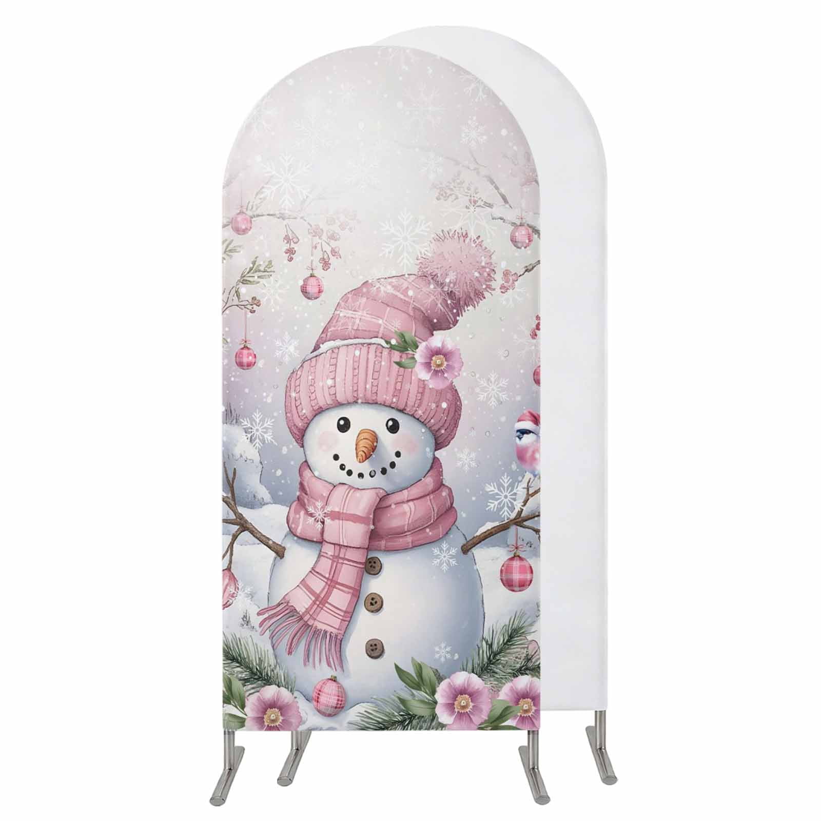 4FT Arch Backdrop Covers, Pink Snowman Christmas Wedding Arch Cover ...