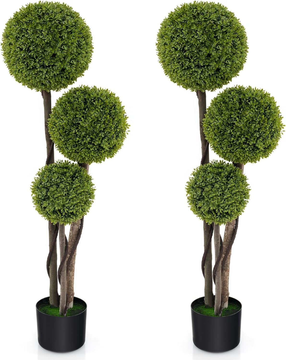 4FT Artificial Boxwood Topiary Ball Tree, 2 Pack Faux Triple Ball ...