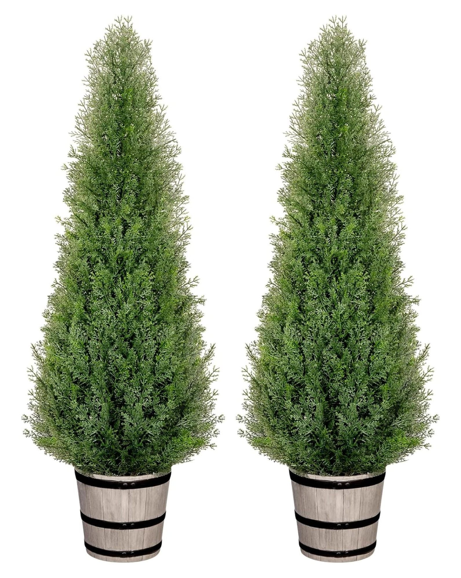 4FT Artificial Cedar Topiary Trees with Rustic Planter, Outdoor Indoor ...