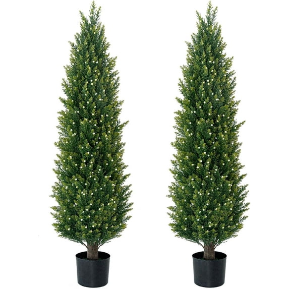 "4FT Artificial Cedar Topiary Trees Set of 2, Faux Pine Trees with ...