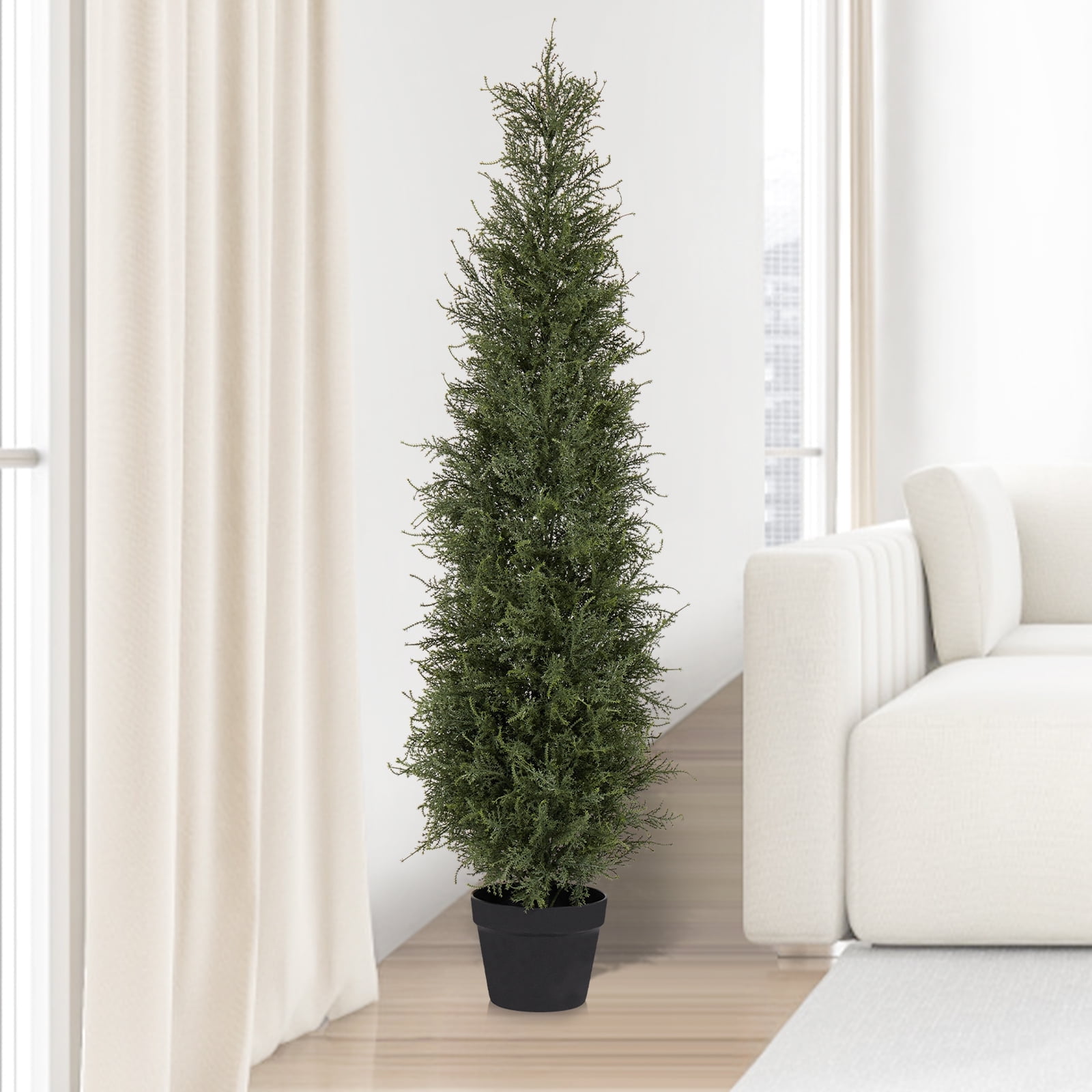 Y&M 4FT Artificial Cedar Topiary Trees for Outdoors Potted Fake Cypress ...