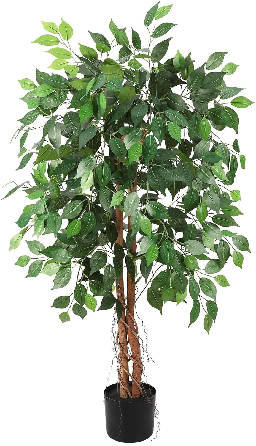 4FT Artificial Ficus Tree with Natural Wood Trunk, Fake Ficus Silk Tree ...