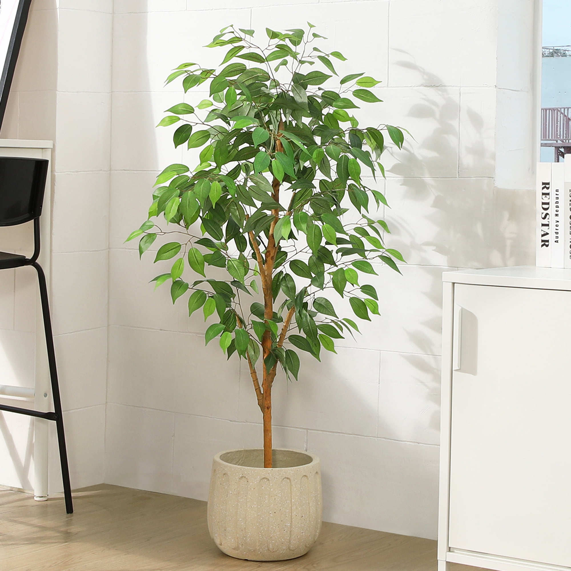 DR. PLANZEN 4FT Indoor Ficus Artificial Tree, Lifelike Silk Leaves ...