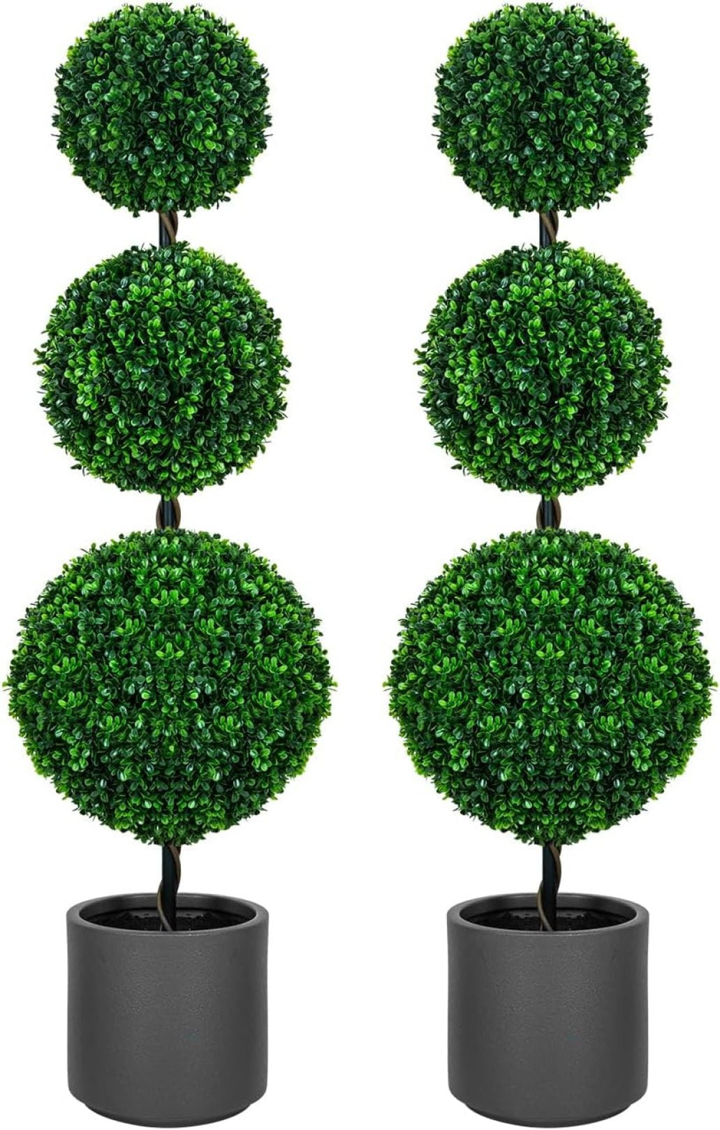 4FT Artificial Triple Ball Topiary Trees with Gray Planter Pot, Outdoor ...