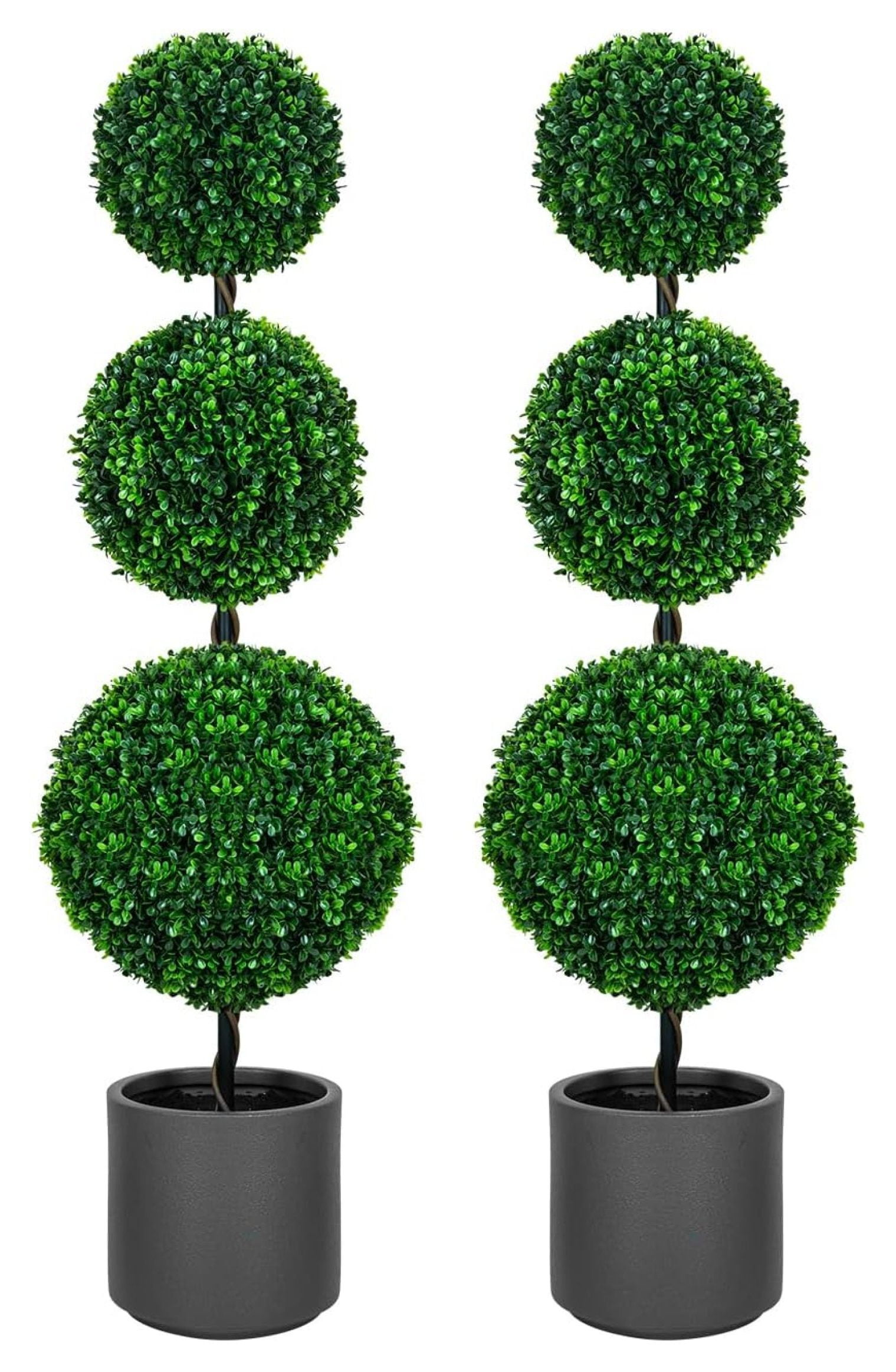 4FT Artificial Triple Topiary Trees with Gray Planter Pot, Outdoor ...