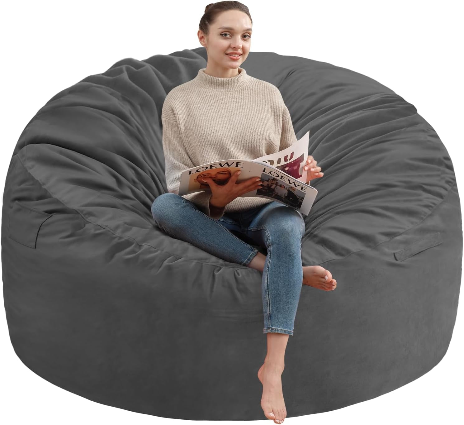 4FT Bean Bag Chair Large Bean Bag Chairs with Memory Foam Filled Fluffy ...