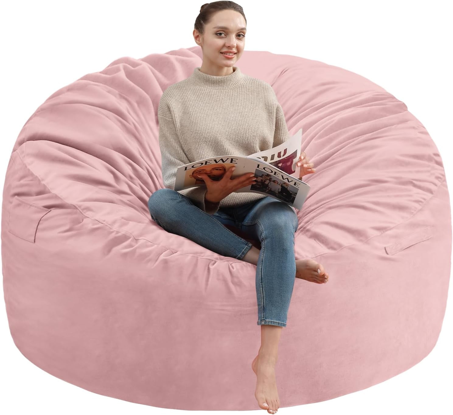 4FT Bean Bag Chair Large Bean Bag Chairs with Memory Foam Filled Fluffy ...