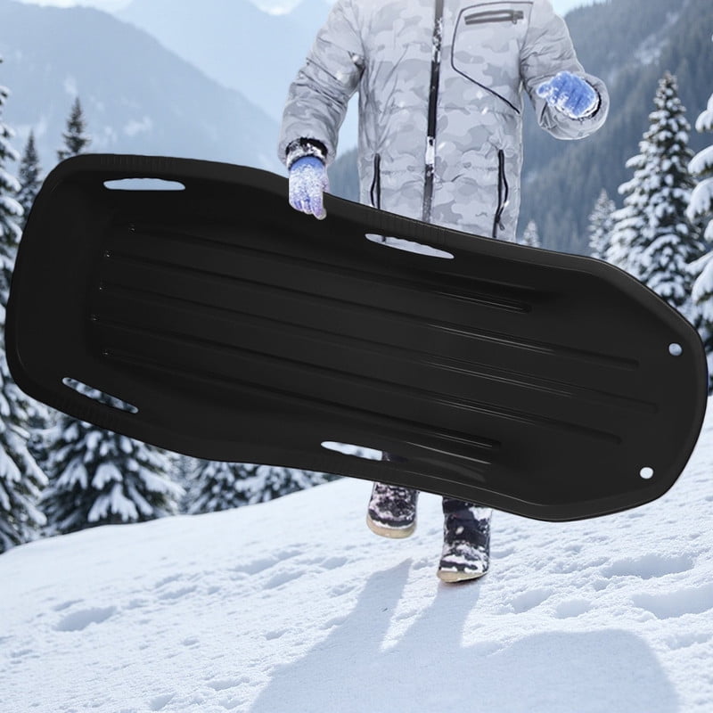 4FT Black Heavy-Duty Toboggan Sled, Reinforced Sled with Tow Rope for ...