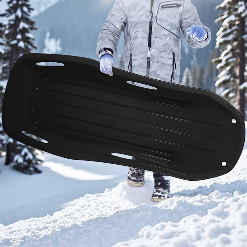 4FT Black Snow Sled for Family Fun, Extra-Long Winter Toboggan with ...