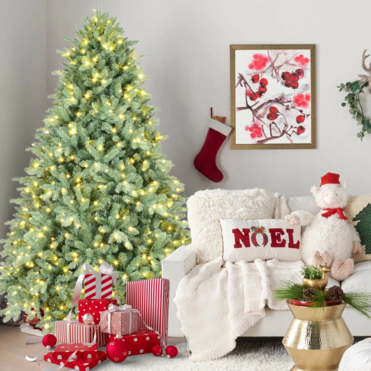 4FT Blue-Green Tint Pre-Lit Christmas Tree with 150 Warm White LED ...