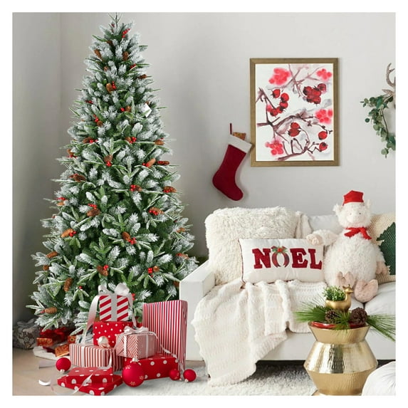 4FT Christmas Tree with 747 Tips, Red Berries & Pine Cones – Snow ...