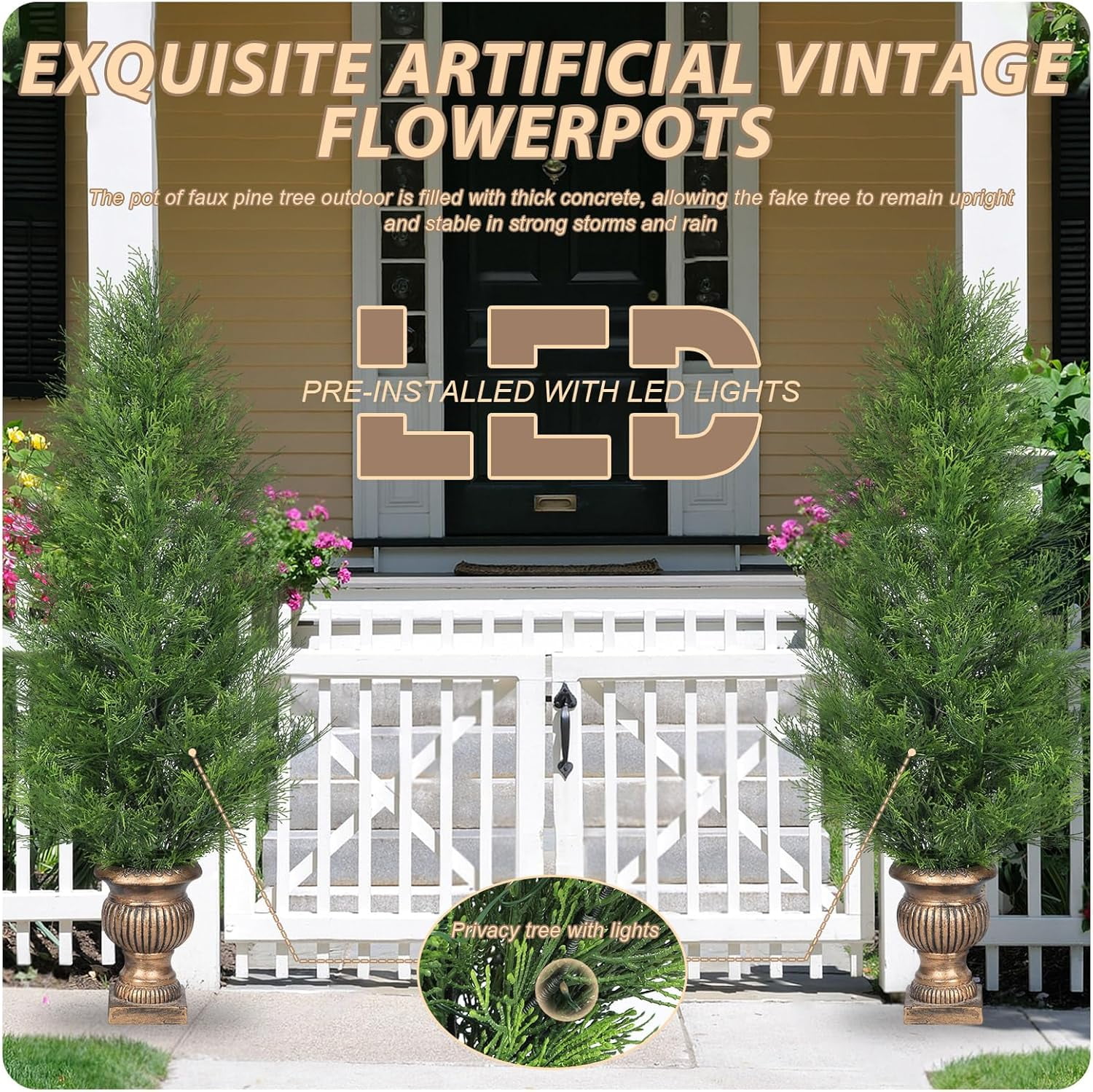 4FT Cypress Tree Artificial Pre-lit Artificial Emerald Green Arborvitae ...