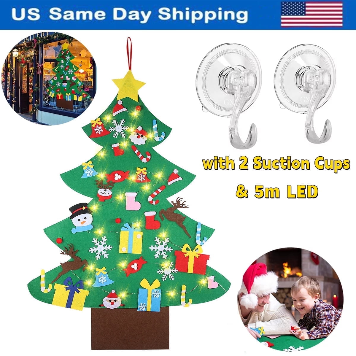 4FT DIY Felt Christmas Tree Set with 33pcs Ornaments and Suction Cups ...