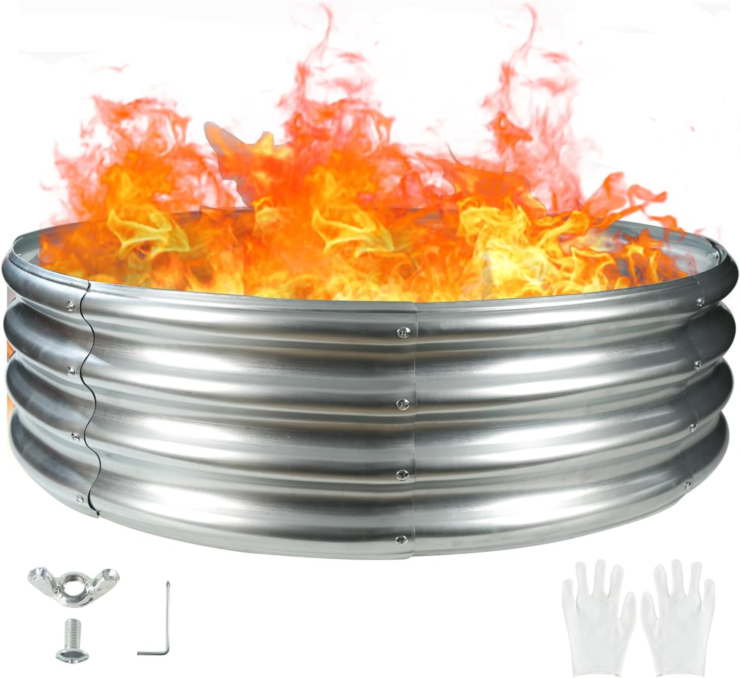 4FT Diameter Camp Fire Ring Pit, Large Round Galvanized Steel Fire Pit ...