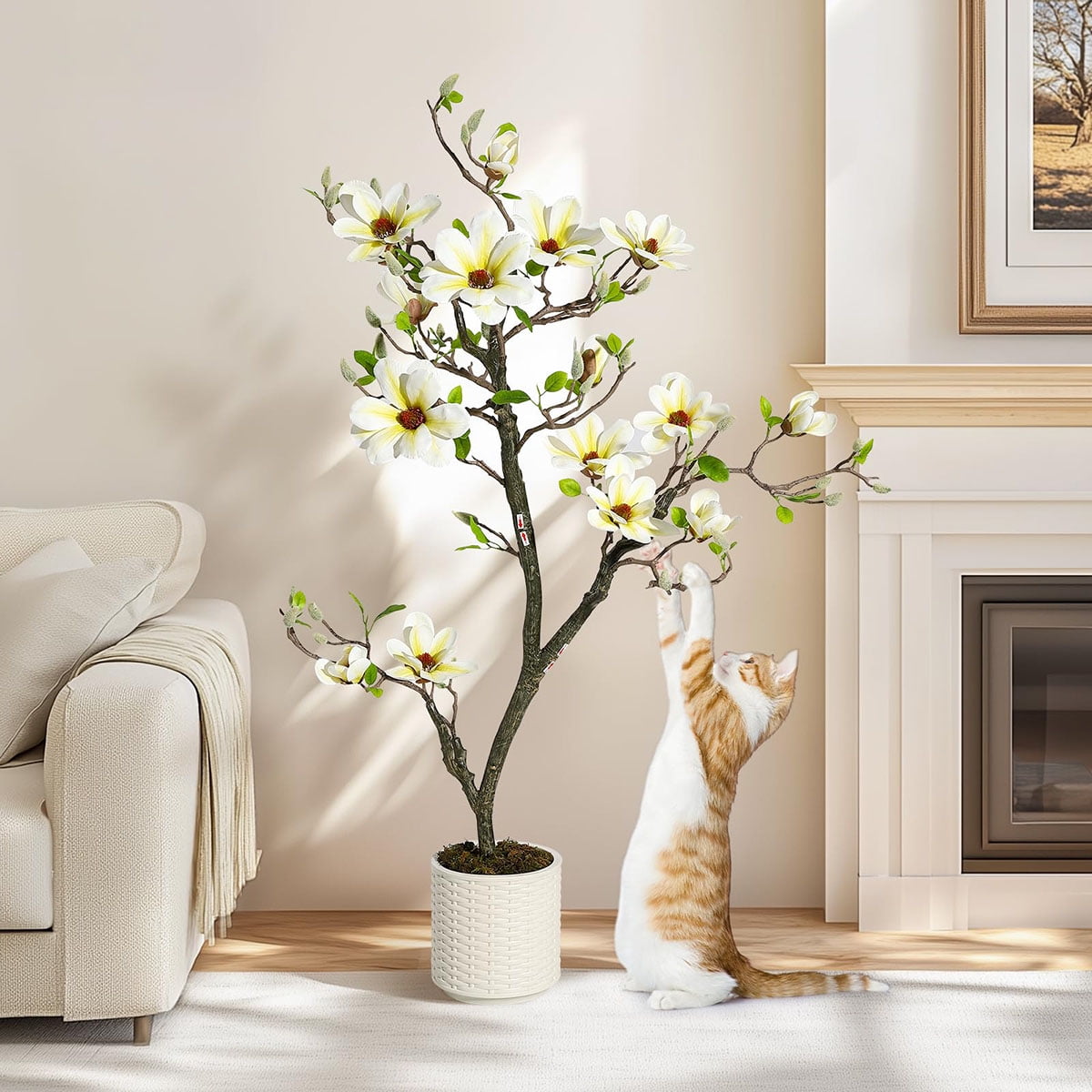 4FT Faux Southern Magnolia Plants Yellow Flowered Magnolia for Yard ...